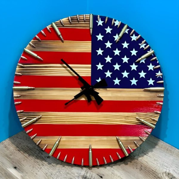 Handmade American Flag Clock | Handmade Patriotic Flag Bullet Clock ...