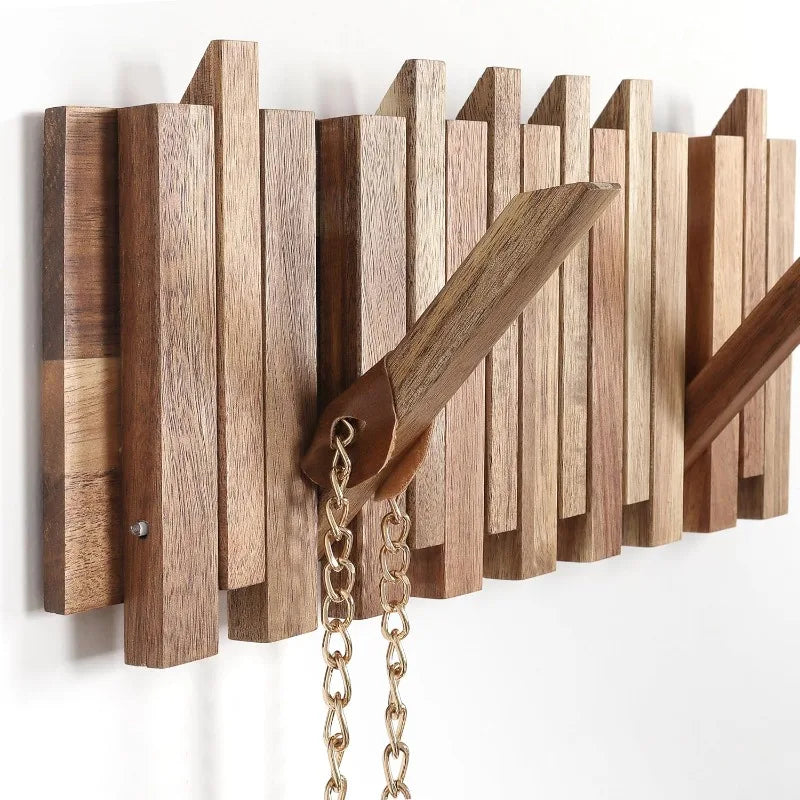Rustic Wall-Mounted Coat Rack with 8 Flip Hooks – Verniershop